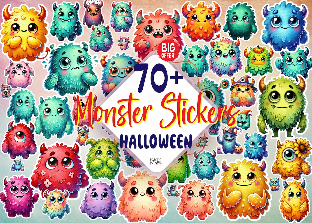 Cute Halloween Monster Stickers Pack - Etsy