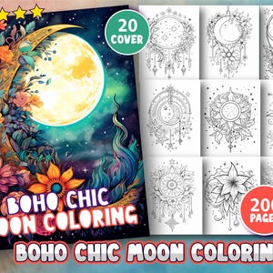 300 Boho Chic Moon Coloring Pages for Adults - Etsy