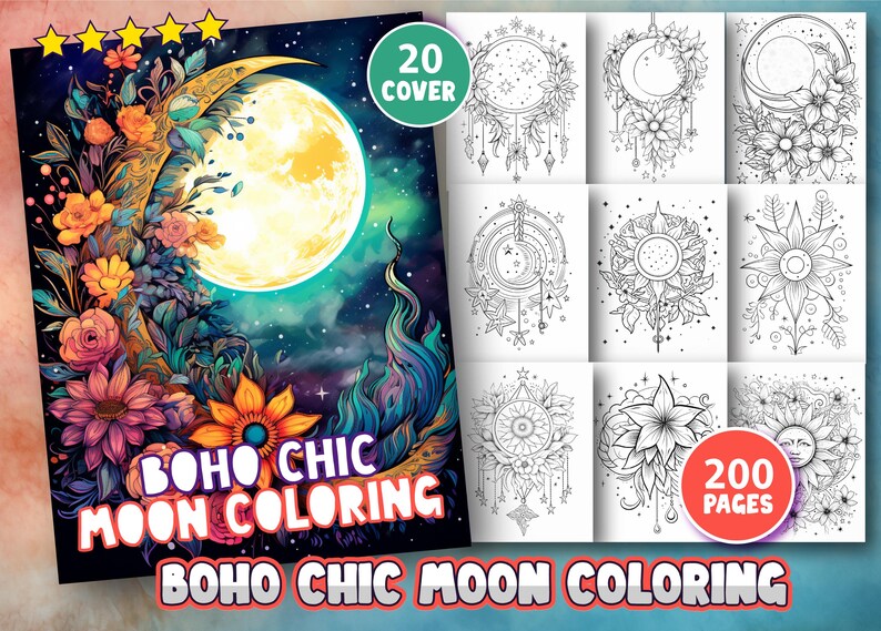 300 Boho Chic Moon Coloring Pages for Adults - Etsy