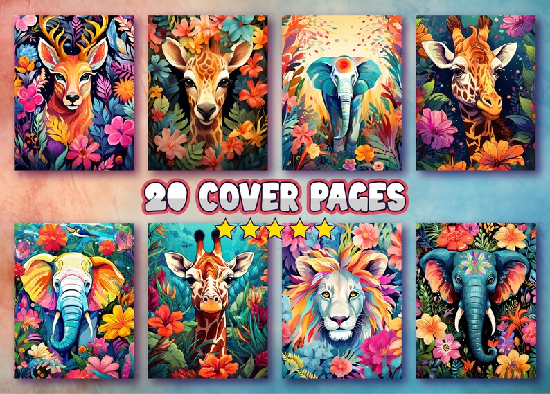 200 Floral Safari Animal Coloring Pages for Adults - Etsy