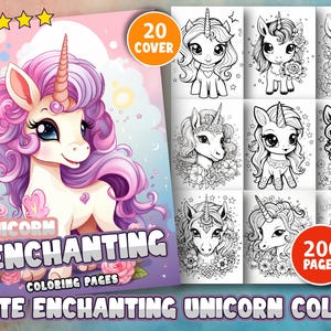 200 Cute Unicorn Coloring Pages for Kids Printable Digital Bundle With ...