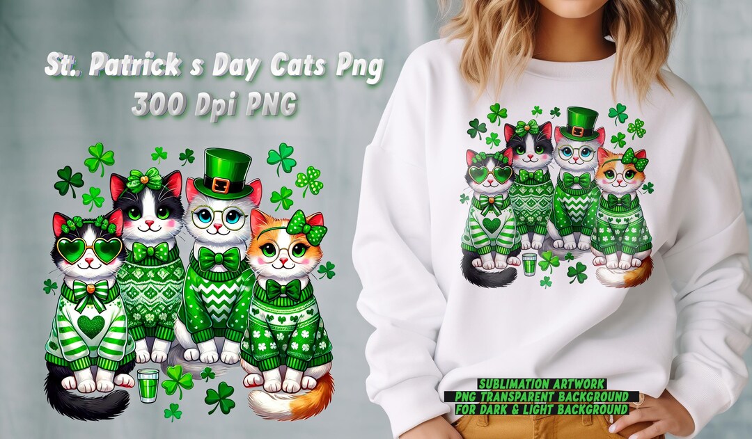 St Patrick’s Day Cats PNG | Cute Shamrock Cats Digital Art - Etsy