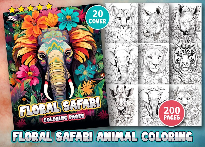 200 Floral Safari Animal Coloring Pages for Adults - Etsy Australia