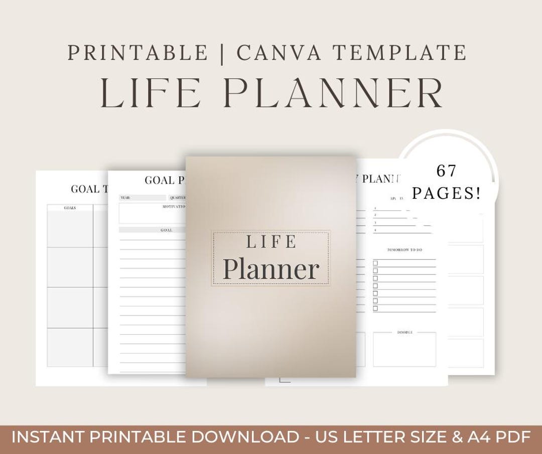 Digital Printable Life Planner Reading Journal Task Tracker Goal ...