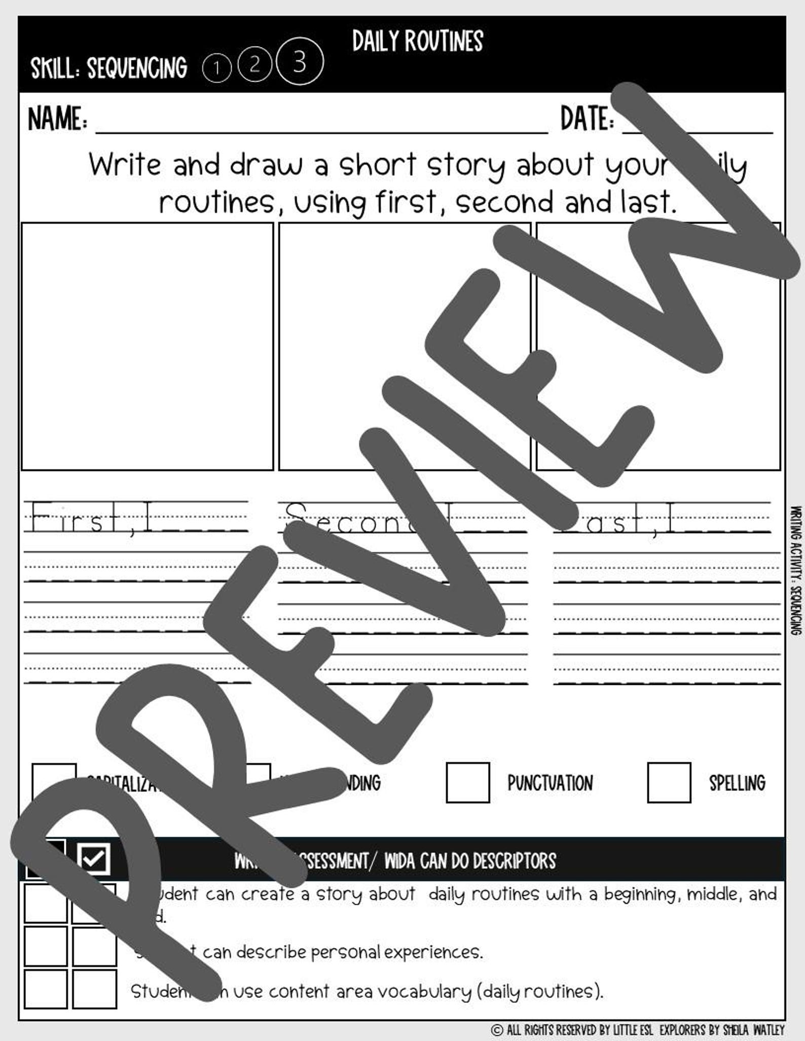 ESL Daily Routines Worksheet Bundle | Phonics | 4 Language Skills and ...