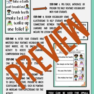 Daily Routines Vocabulary, Sight Words & Language Comprehension ...