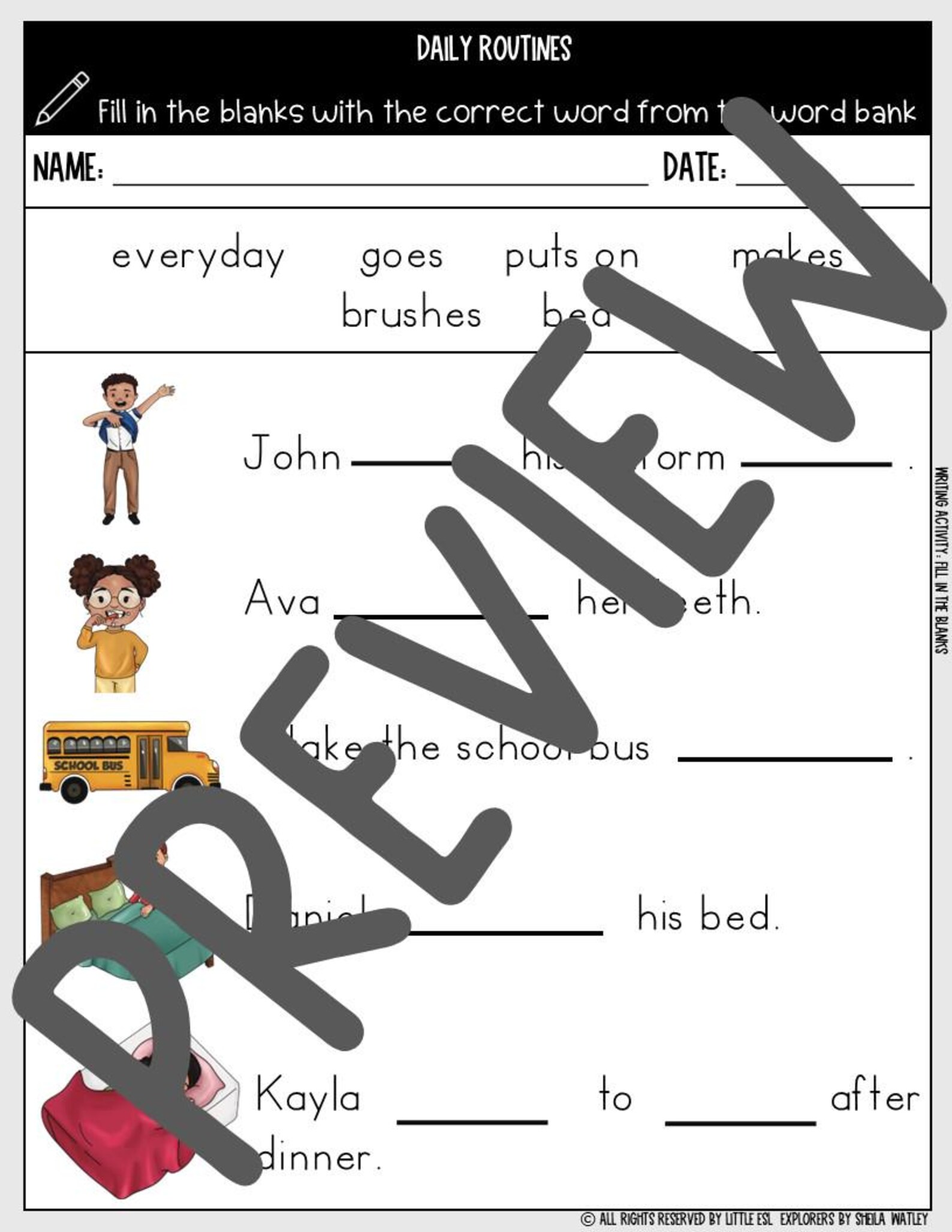 ESL Daily Routines Worksheet Bundle | Phonics | 4 Language Skills and ...