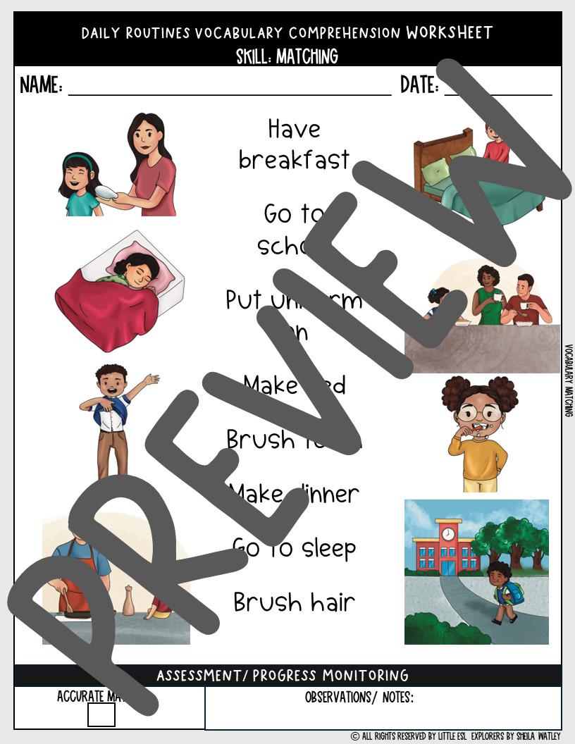 ESL Daily Routines Worksheet Bundle | Phonics | 4 Language Skills and ...