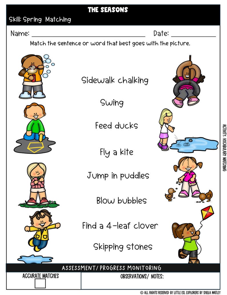 ESL Seasons Worksheet Bundle | Vocabulary | Comprehension | Language ...