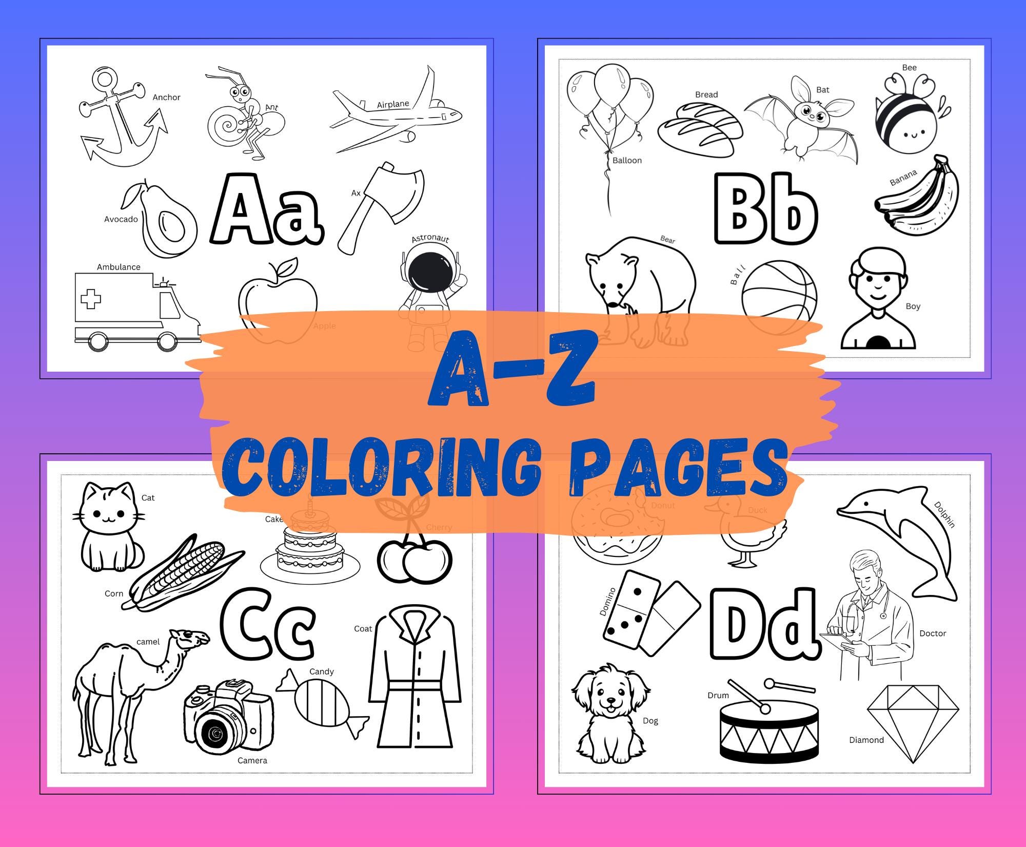 A-Z Coloring Pages for Kids Instant Download Unlimited Print 26 Pages ...