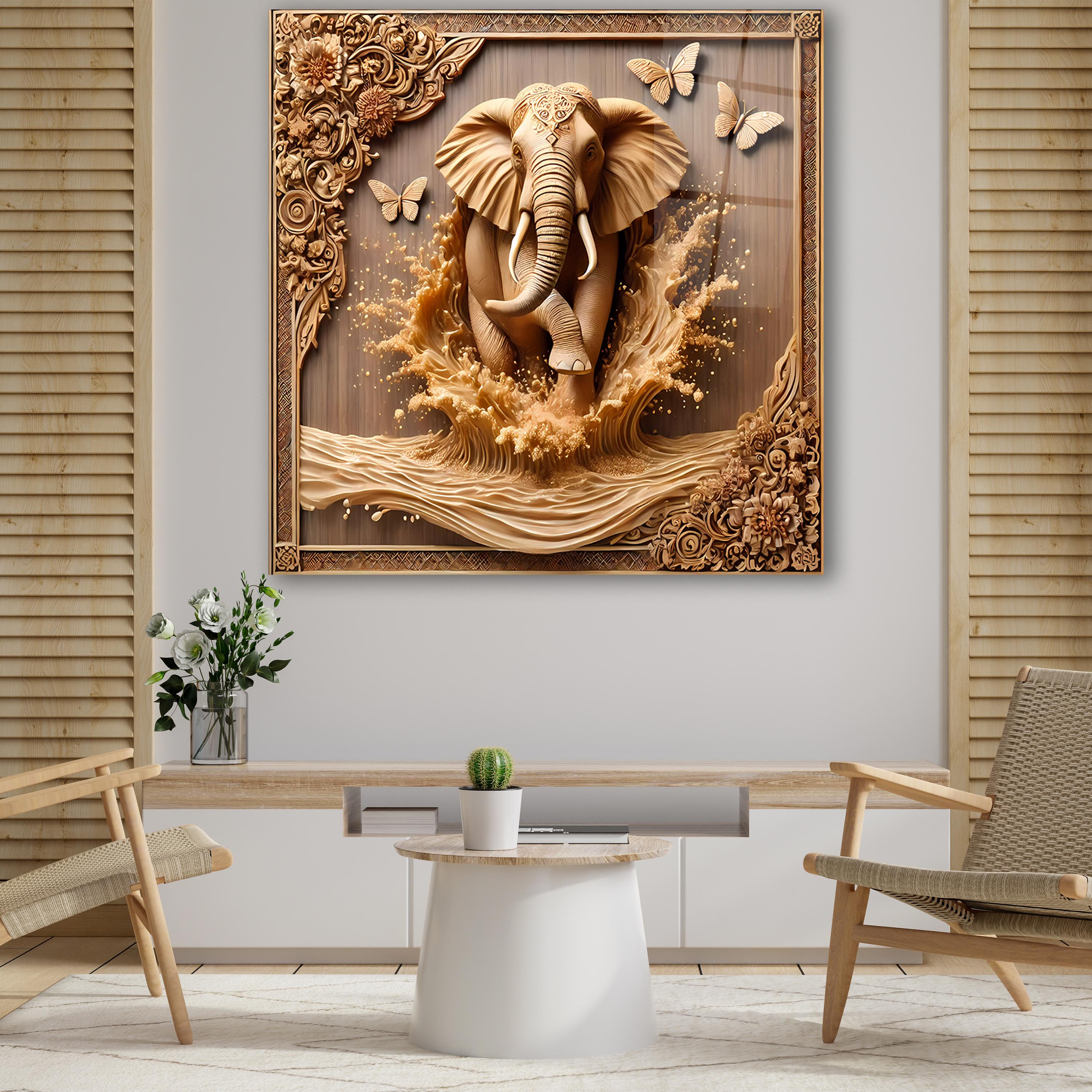 3D Elephant Wall Art, Glass Elephant Decor, Tempered Glass Wall Art ...