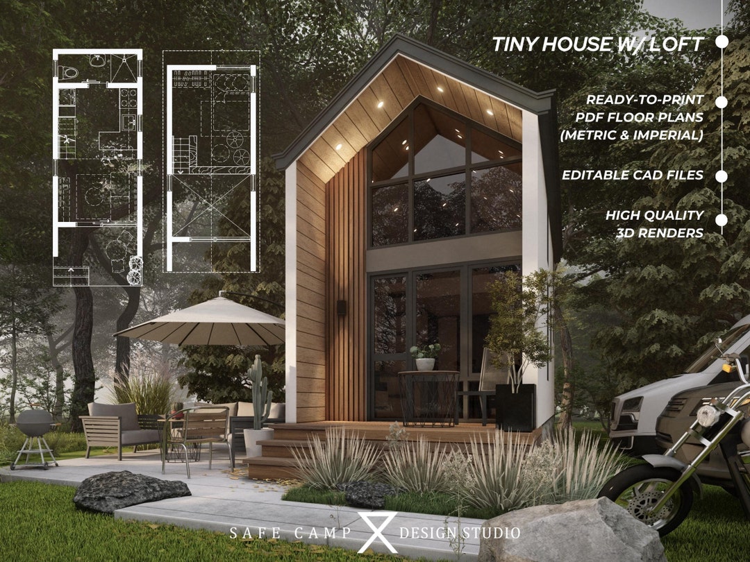 Tiny House Plan, 200 Sq Ft Modern Cabin, Loft Bedroom (A3 PDF) - Etsy