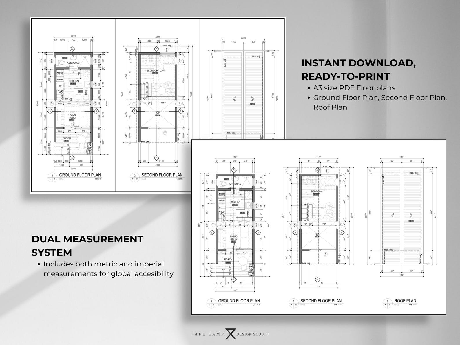 Tiny House Plan, 200 Sq Ft Modern Cabin, Loft Bedroom (A3 PDF) - Etsy