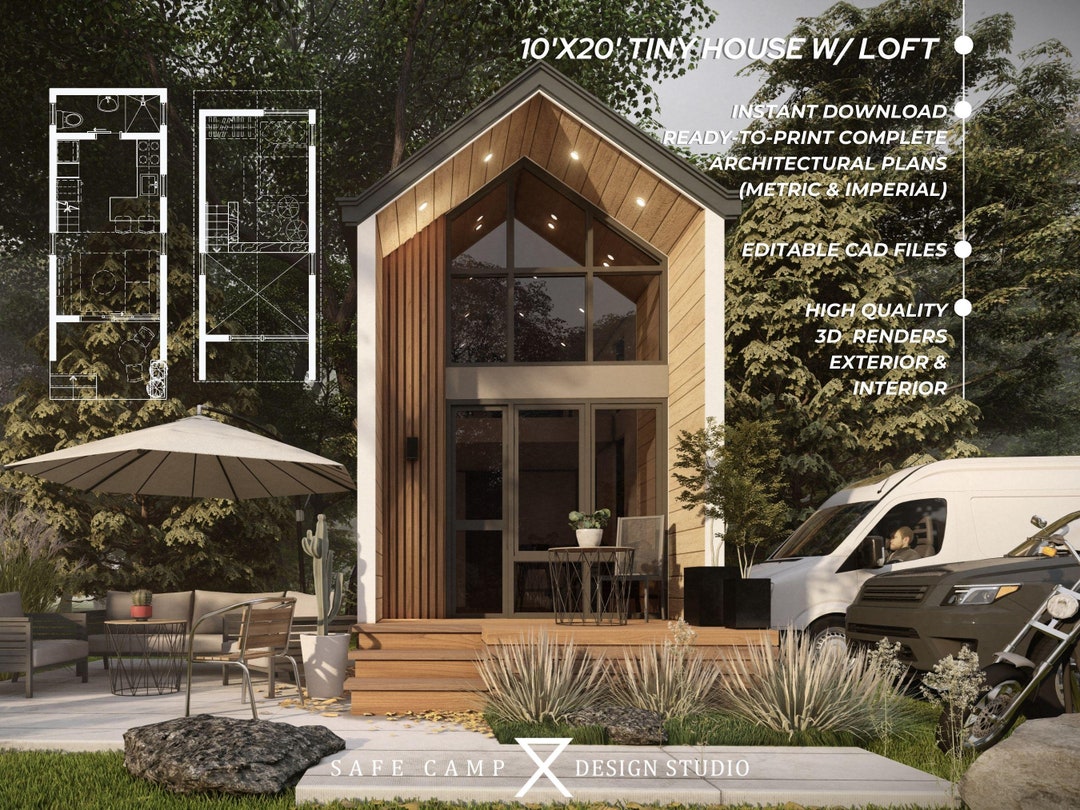 10'x20' Modern Tiny House Plan With Loft (A3 PDF) - Etsy