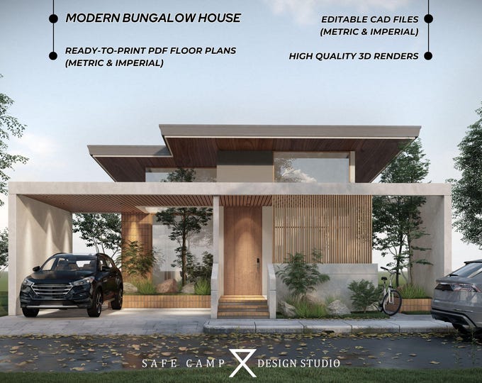 Modern Two Storey House Plan, 3 Bedroom, Balcony (A3 PDF) - Etsy Canada