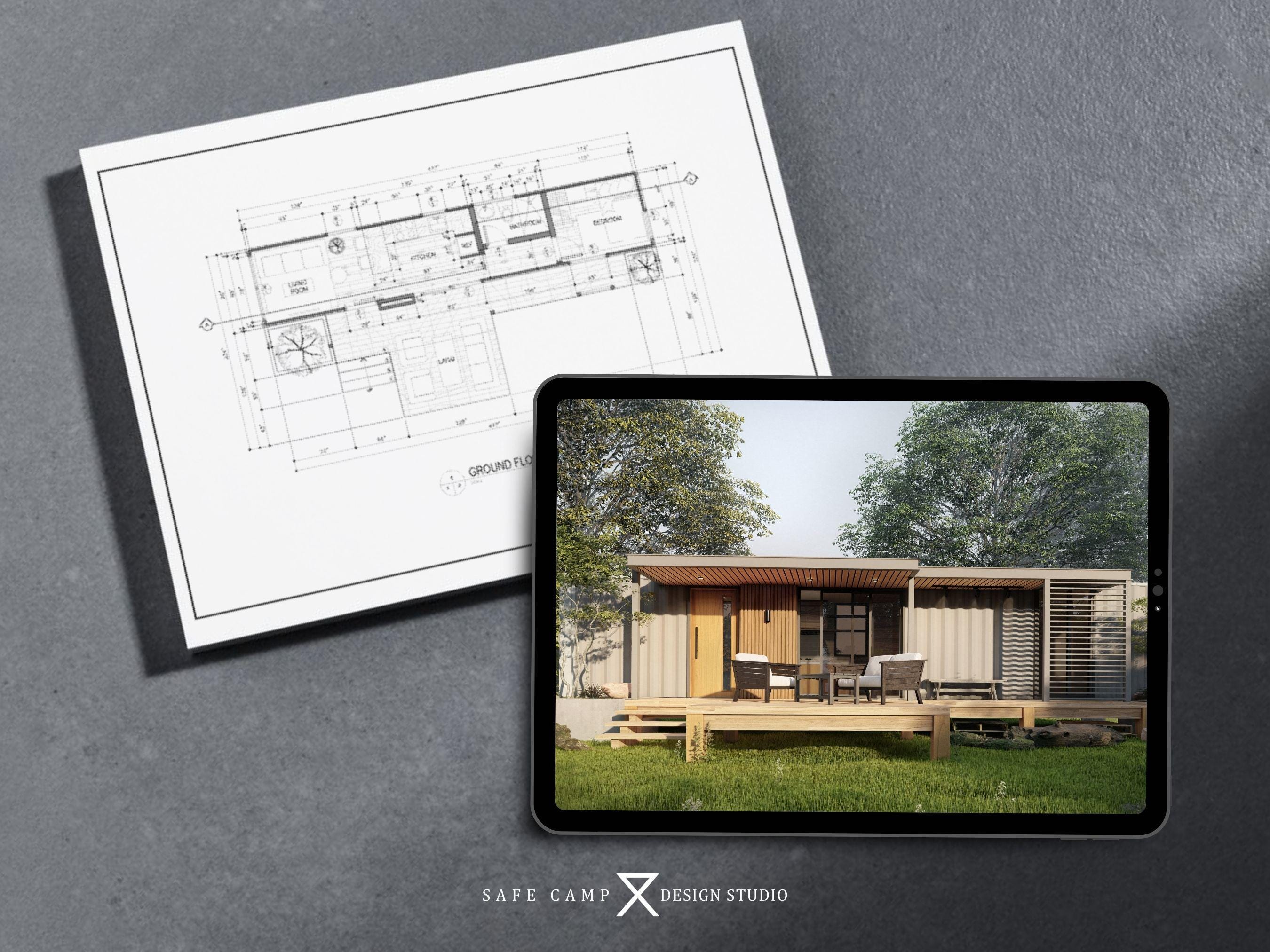 8'x40' Container Van House Architectural Plan, Bedroom, Full Kitchen ...