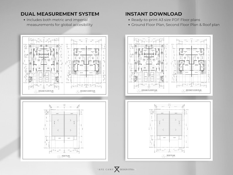 Modern 3-bedroom Duplex House Architectural Plans (A3 PDF) - Etsy