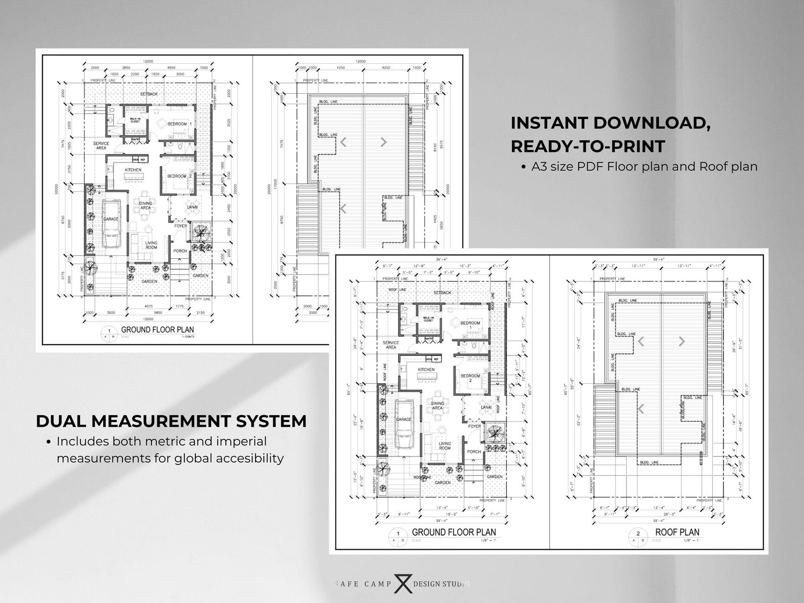 Two Bedroom Modern Bungalow House Plan, Open Floor Plan (A3 PDF) - Etsy