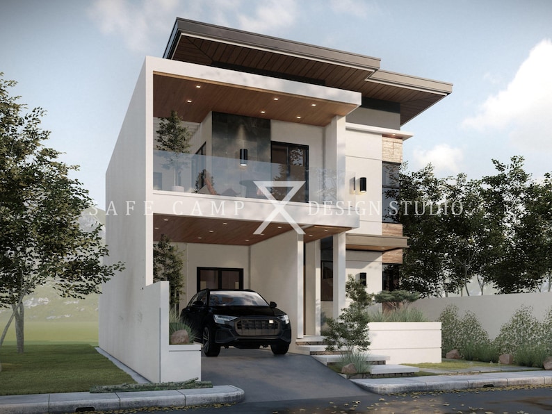 Planos arquitectónicos de casa moderna de dos pisos, 3 habitaciones ...