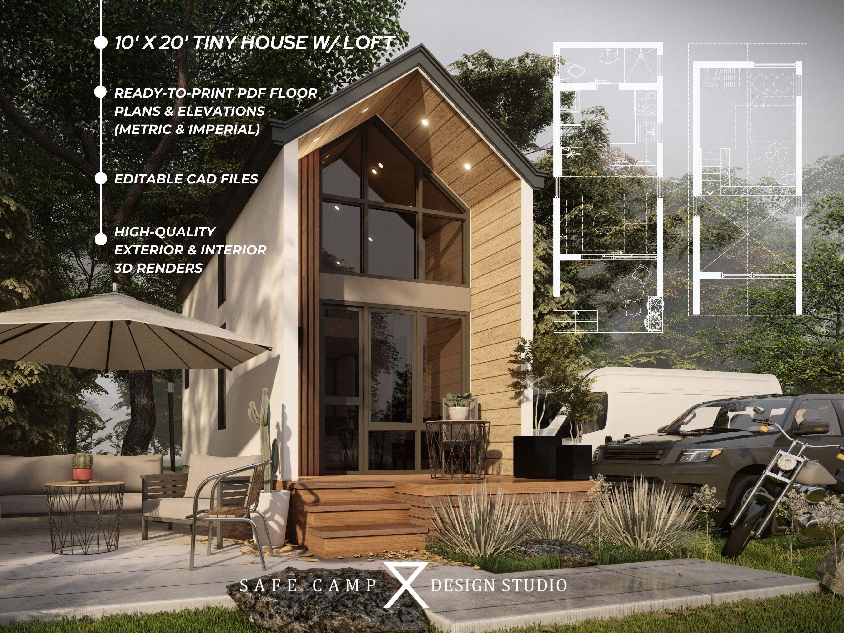 10'x20' Tiny House Architectural Plan, Bedroom Loft, Bathroom, Laundry ...