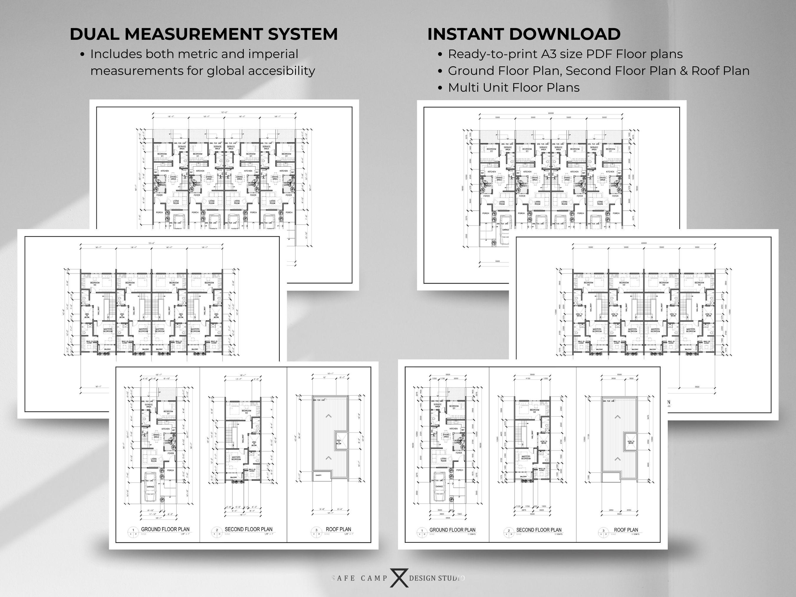 Two Storey Multi-unit House Architectural Plan, Single, Duplex ...