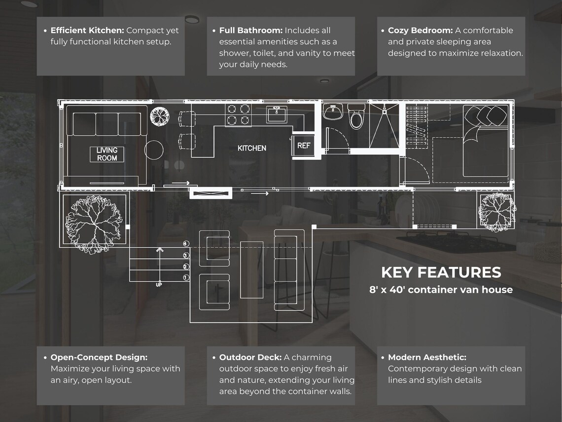 8'x40' Container Van House Architectural Plan, Bedroom, Full Kitchen ...