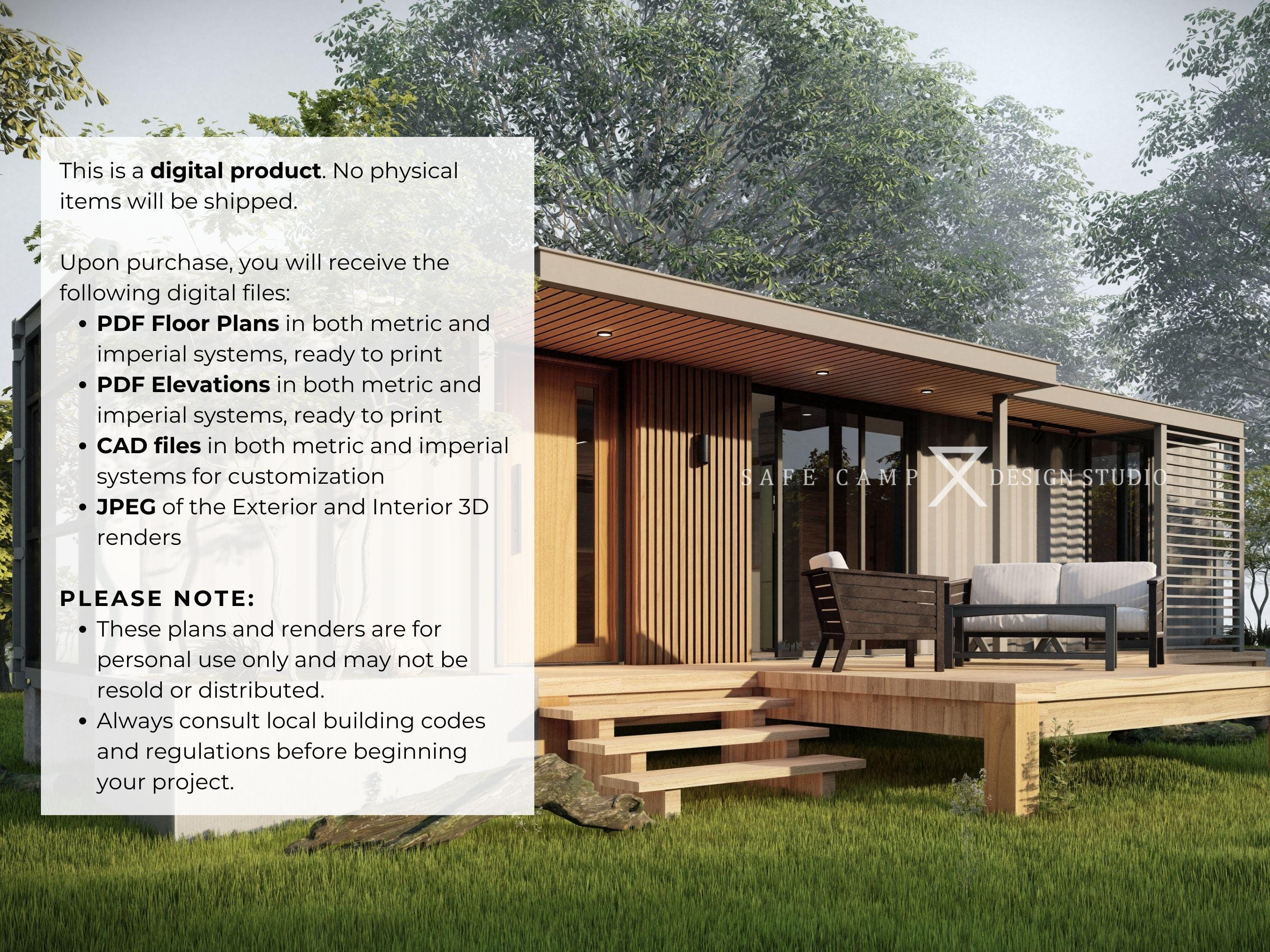 8'x40' Container Van House Architectural Plan, Bedroom, Full Kitchen ...