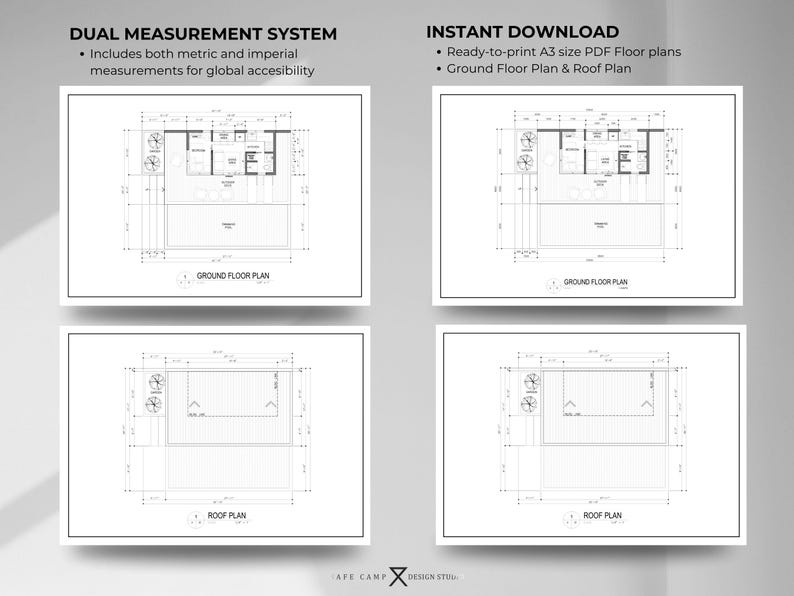 Modern Tiny House Plan With Pool & Deck (A3 PDF) - Etsy