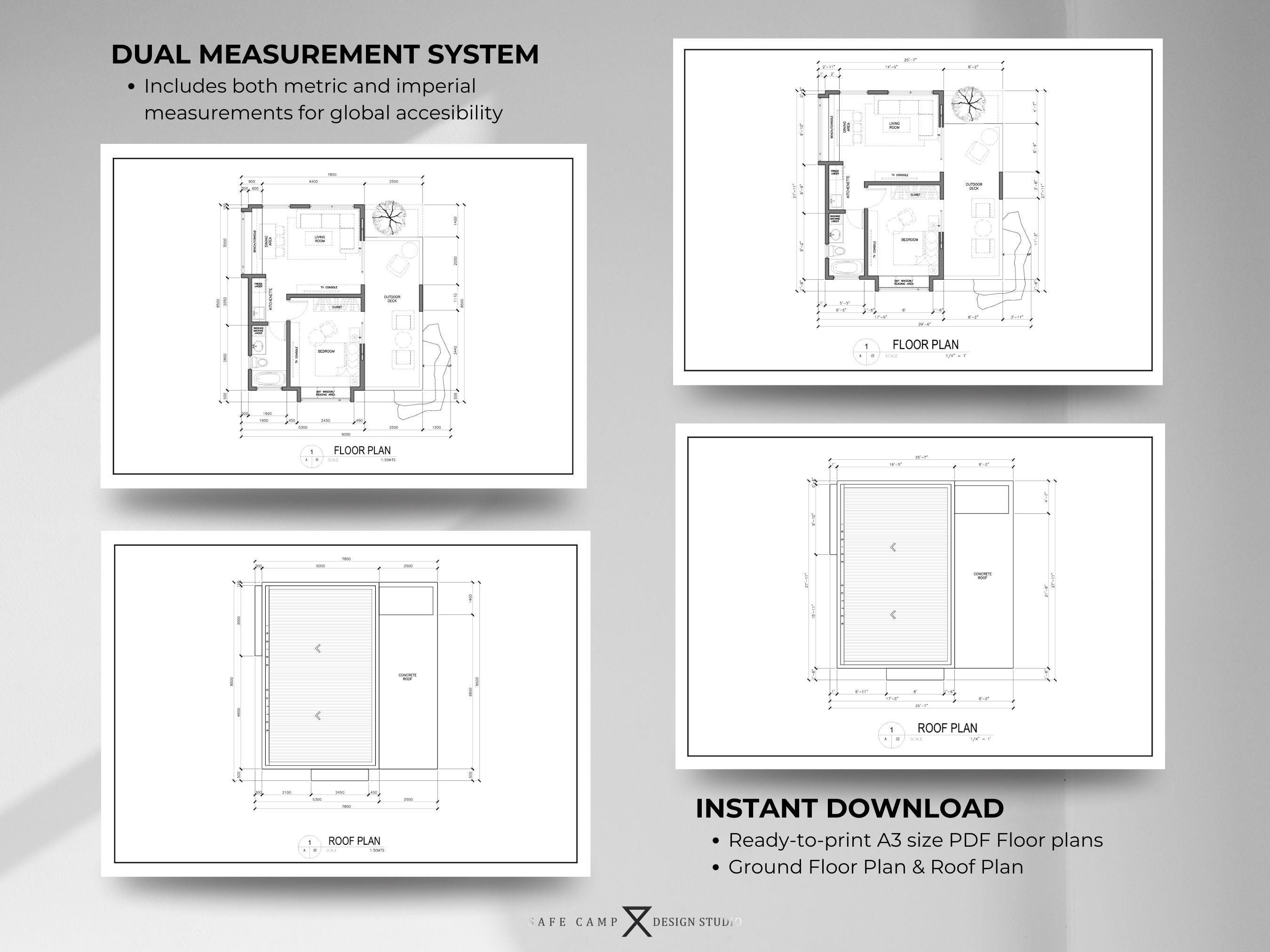 Modern Tiny House Cabin Suite Architectural Plan (A3 PDF) - Etsy