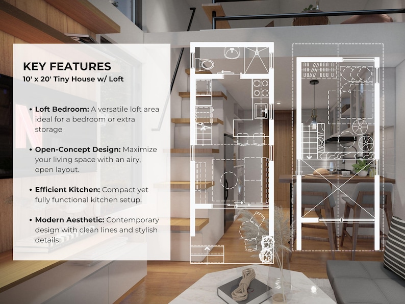 10'x20' Modern Tiny House Plan With Loft (A3 PDF) - Etsy