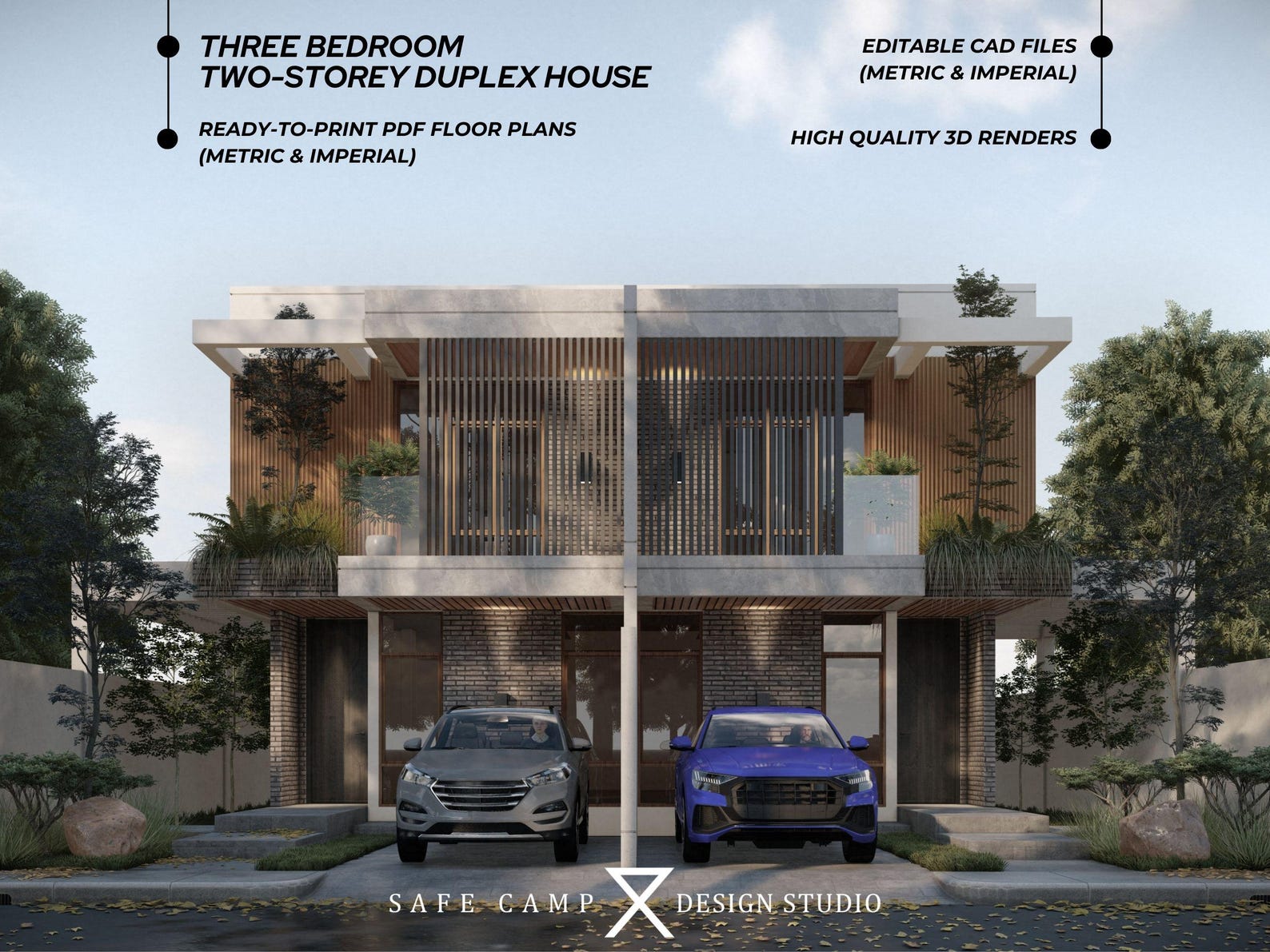 Modern 3-bedroom Duplex House Architectural Plans (A3 PDF) - Etsy