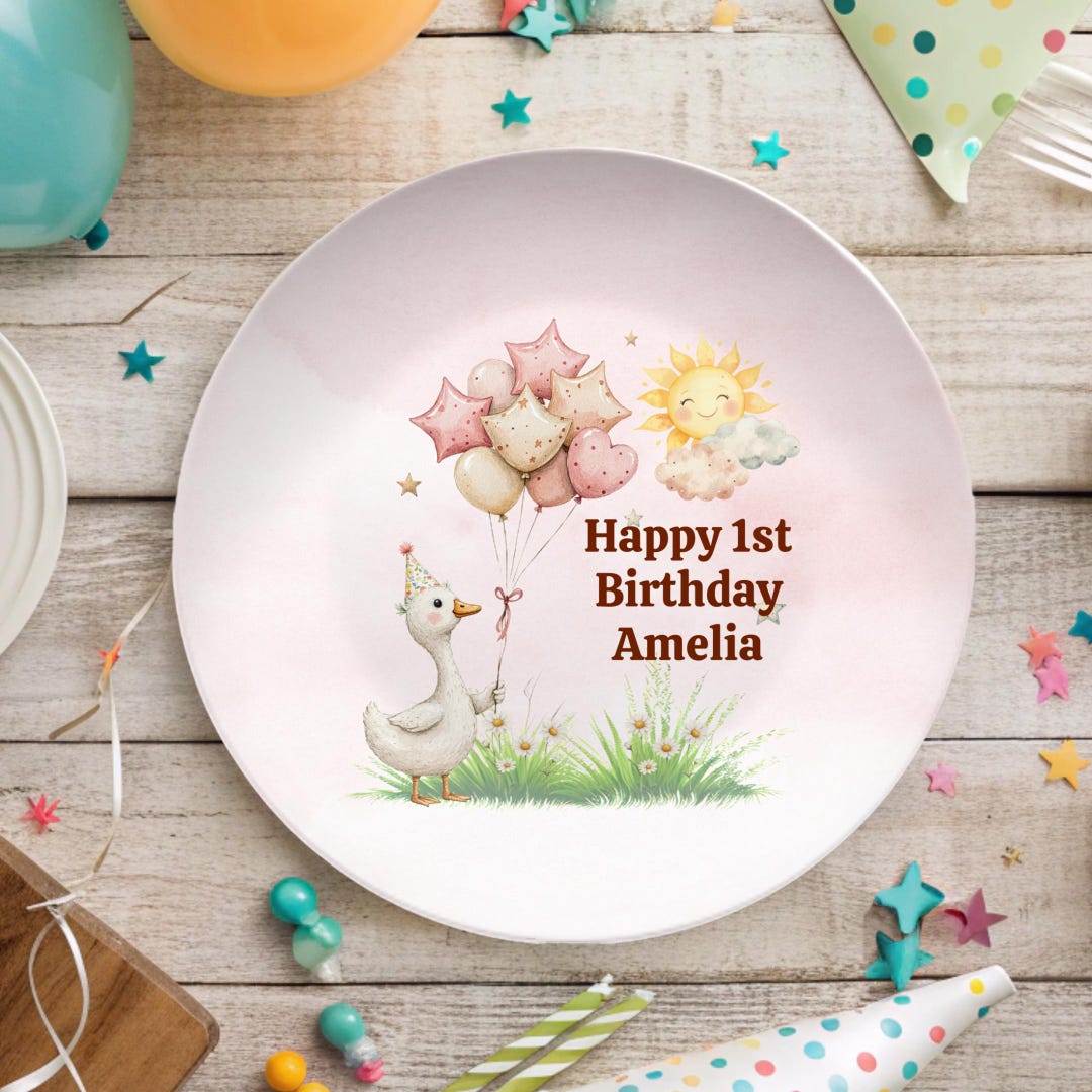 Personalized Baby Girl 1st Birthday Plate: Silly Goose Keepsake Dinner ...