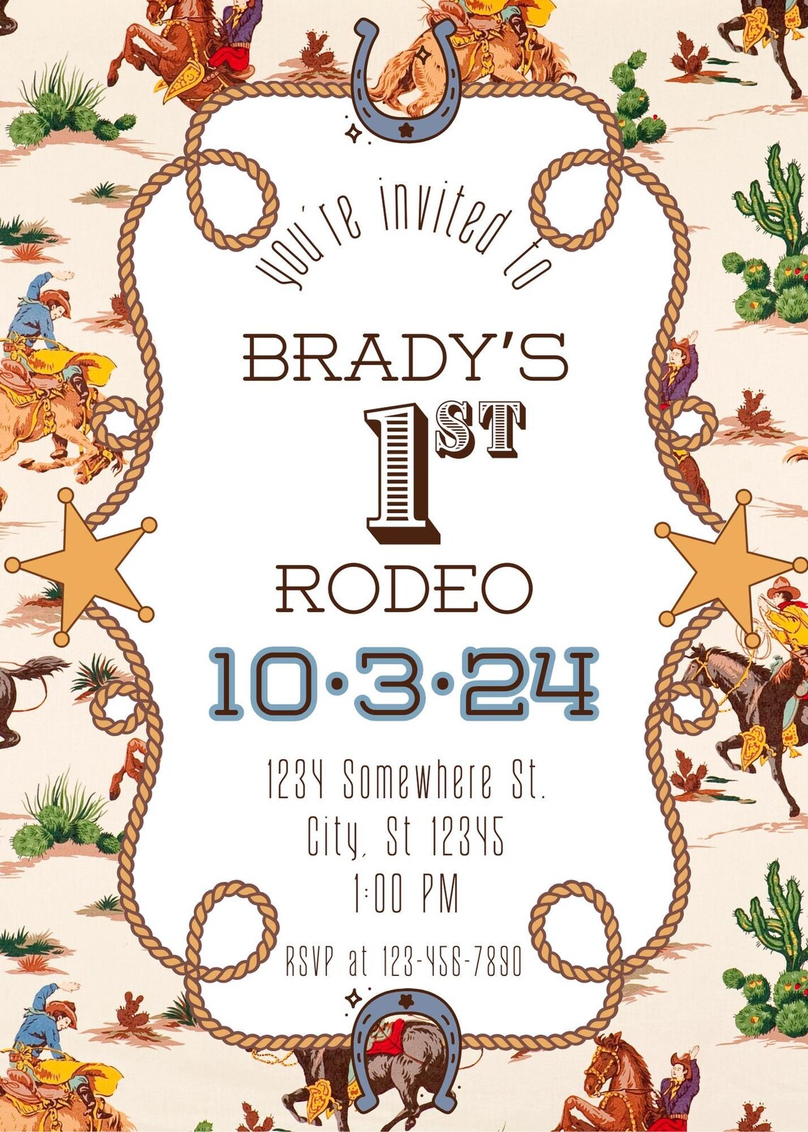 Baby's First Rodeo Birthday Invitation Canva Template - Etsy