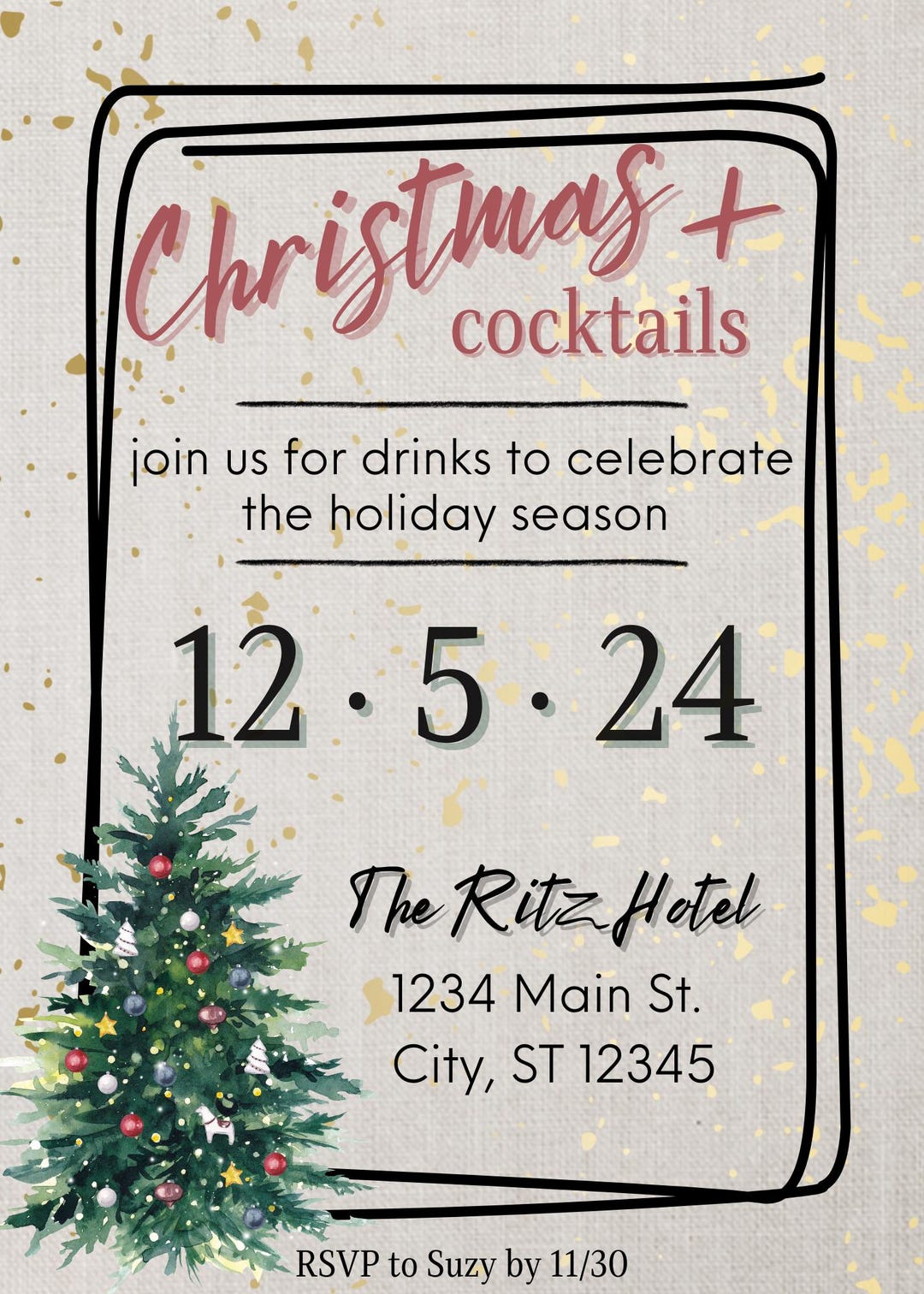 Christmas and Cocktails Invitation Canva Template - Etsy