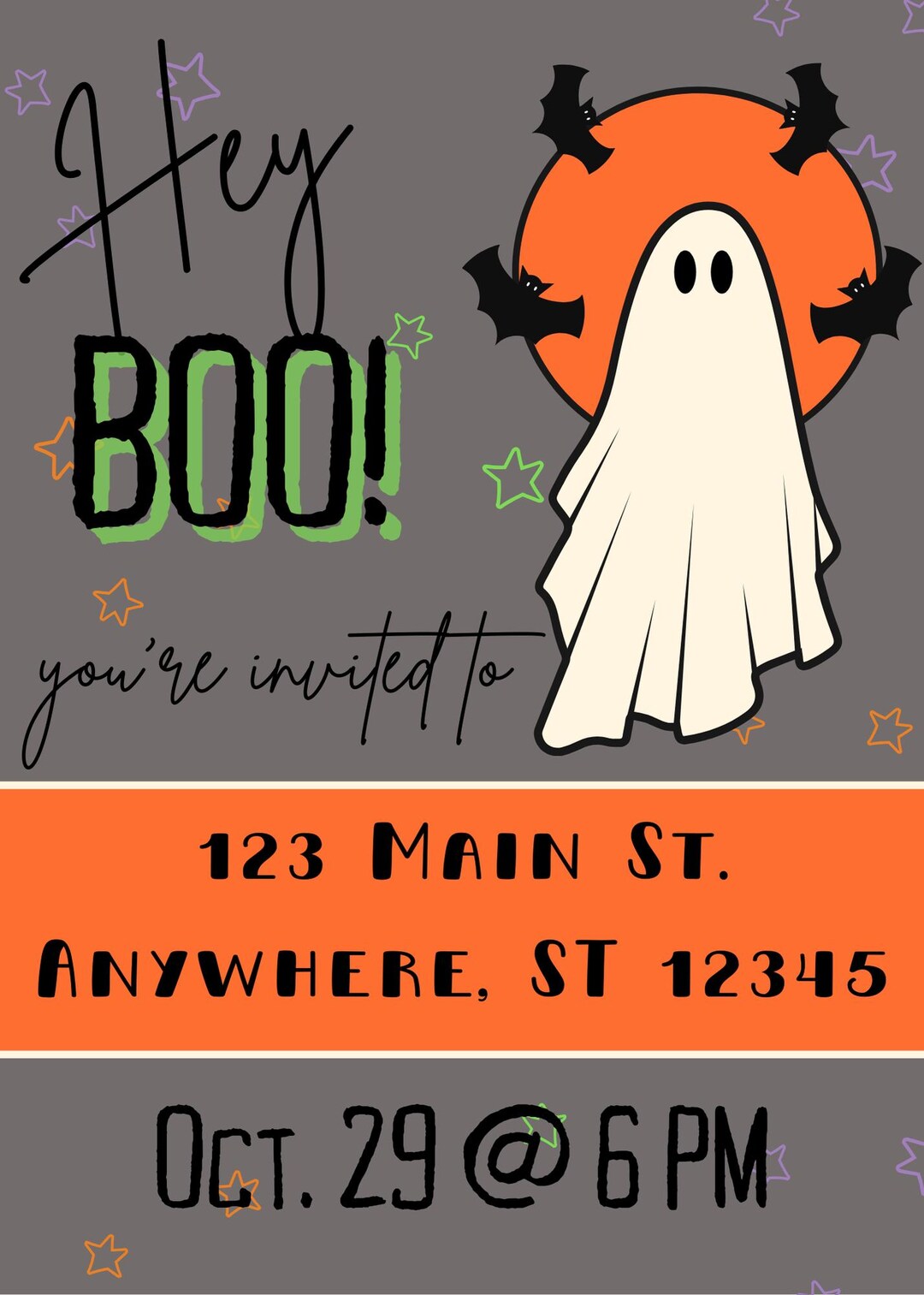 Hey Boo Ghost Halloween Invitation Canva Template - Etsy
