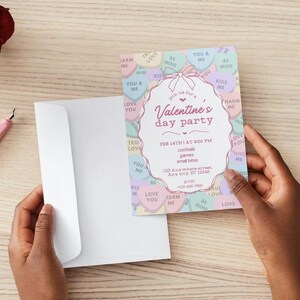 Pink Candy Heart Valentine's Party Invitation Canva Template - Etsy