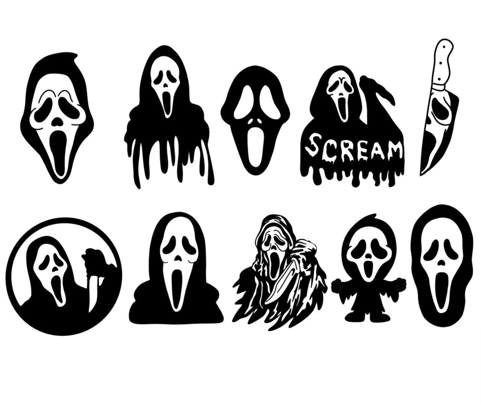10 Colored Layered Scream Ghostface Halloween Horror Movie Svg File