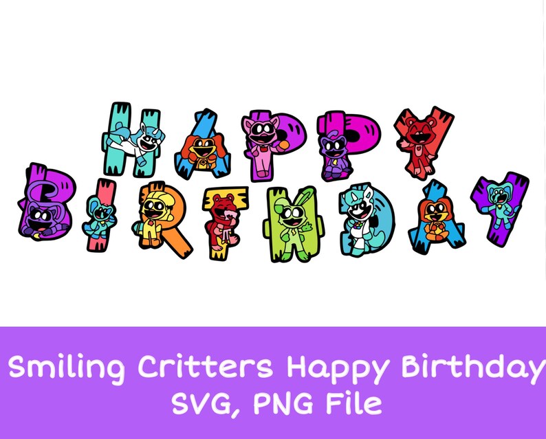 Smiling Critters Birthday Banner SVG, Png, Poppy Playtime Svg, Catnap ...