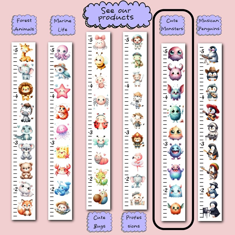 Cute Monsters Personalized Wooden Height Growth Chart for Kids, Kids ...