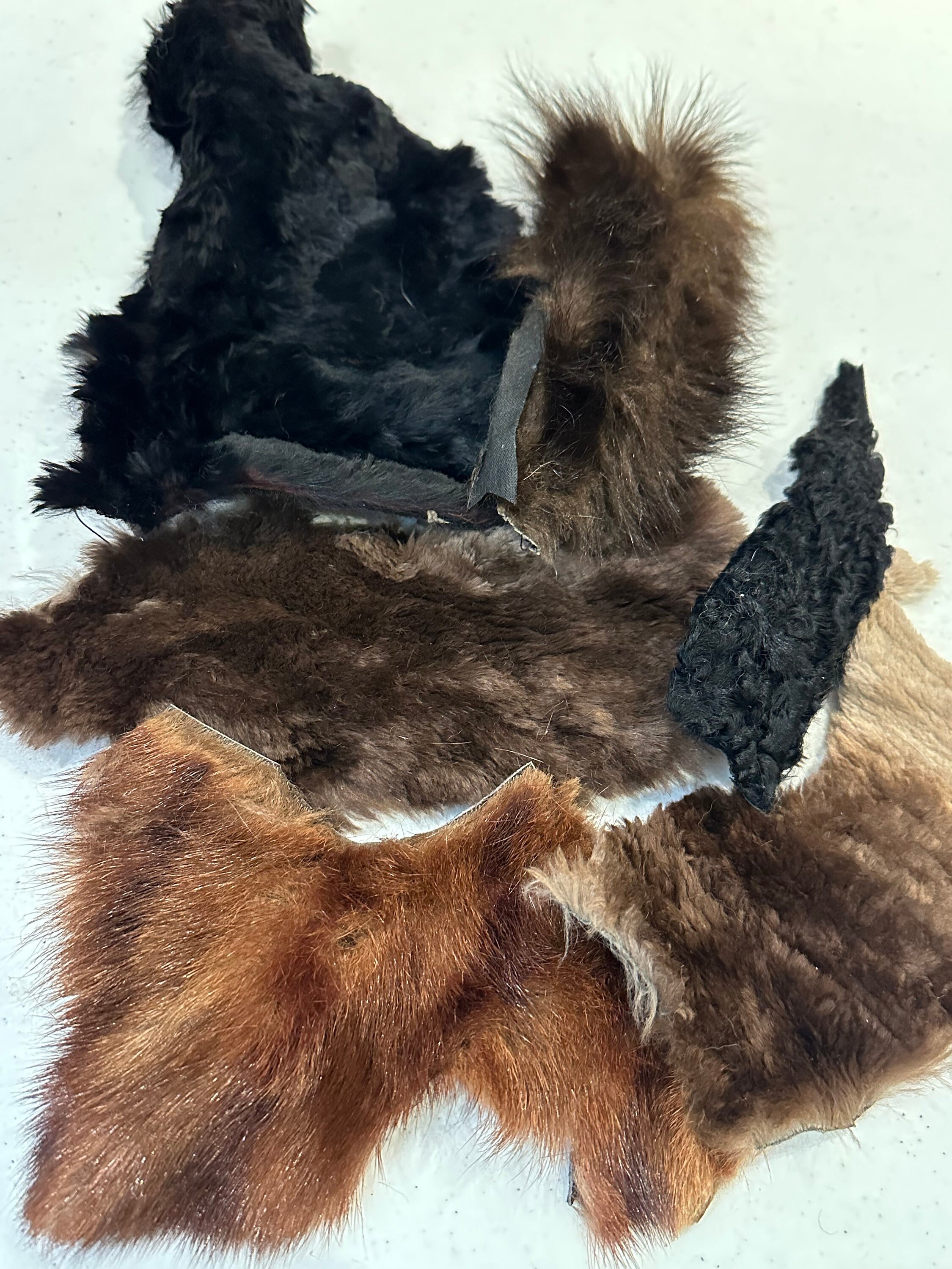 Salvaged Upcycled Mixed Species Fur Scraps - Fox, Muscrat, Beaver, Mink ...