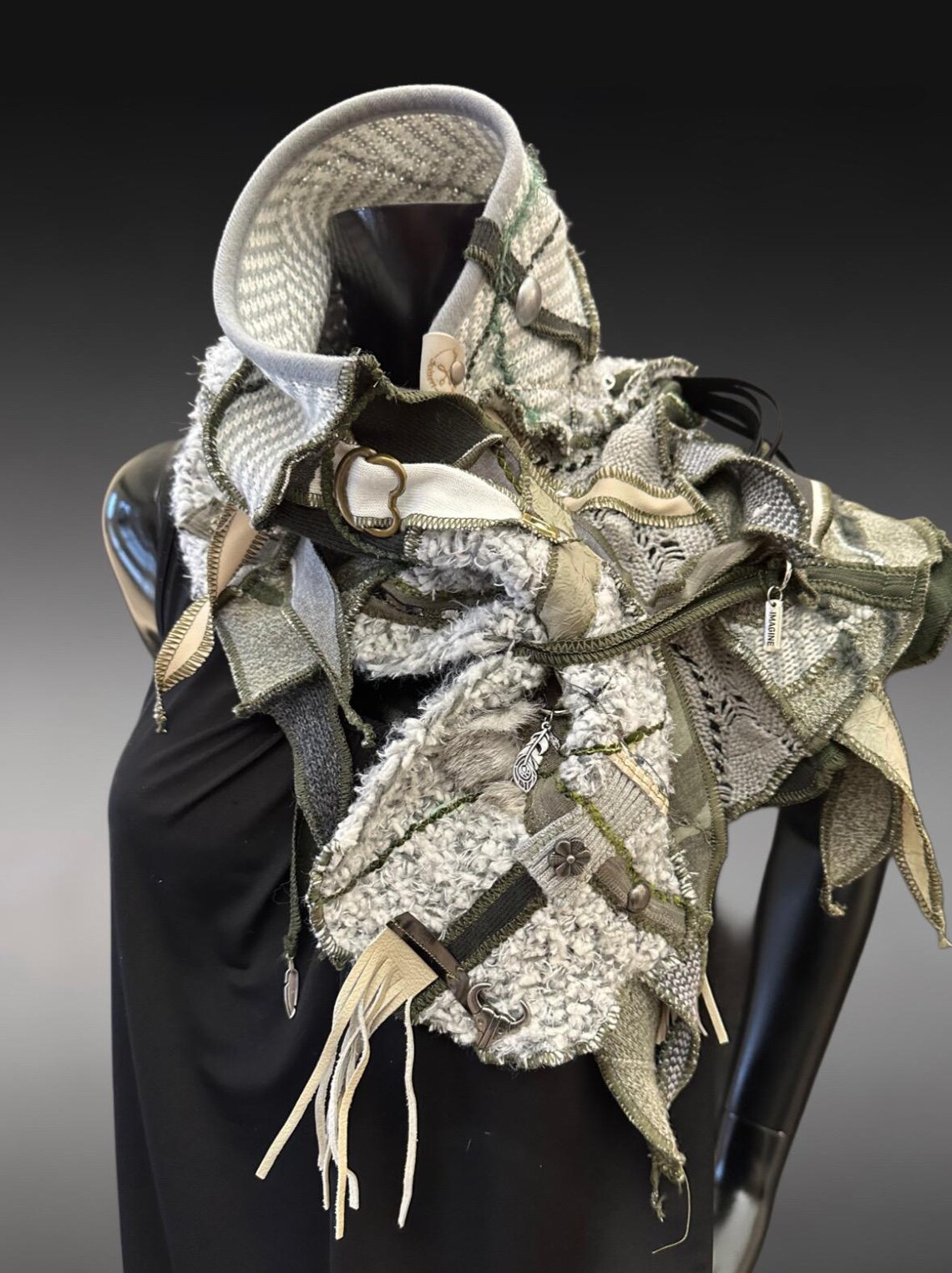 Couture Eco-friendly Fabric Pull-through Scarf in Olive Gray, Bohemian ...