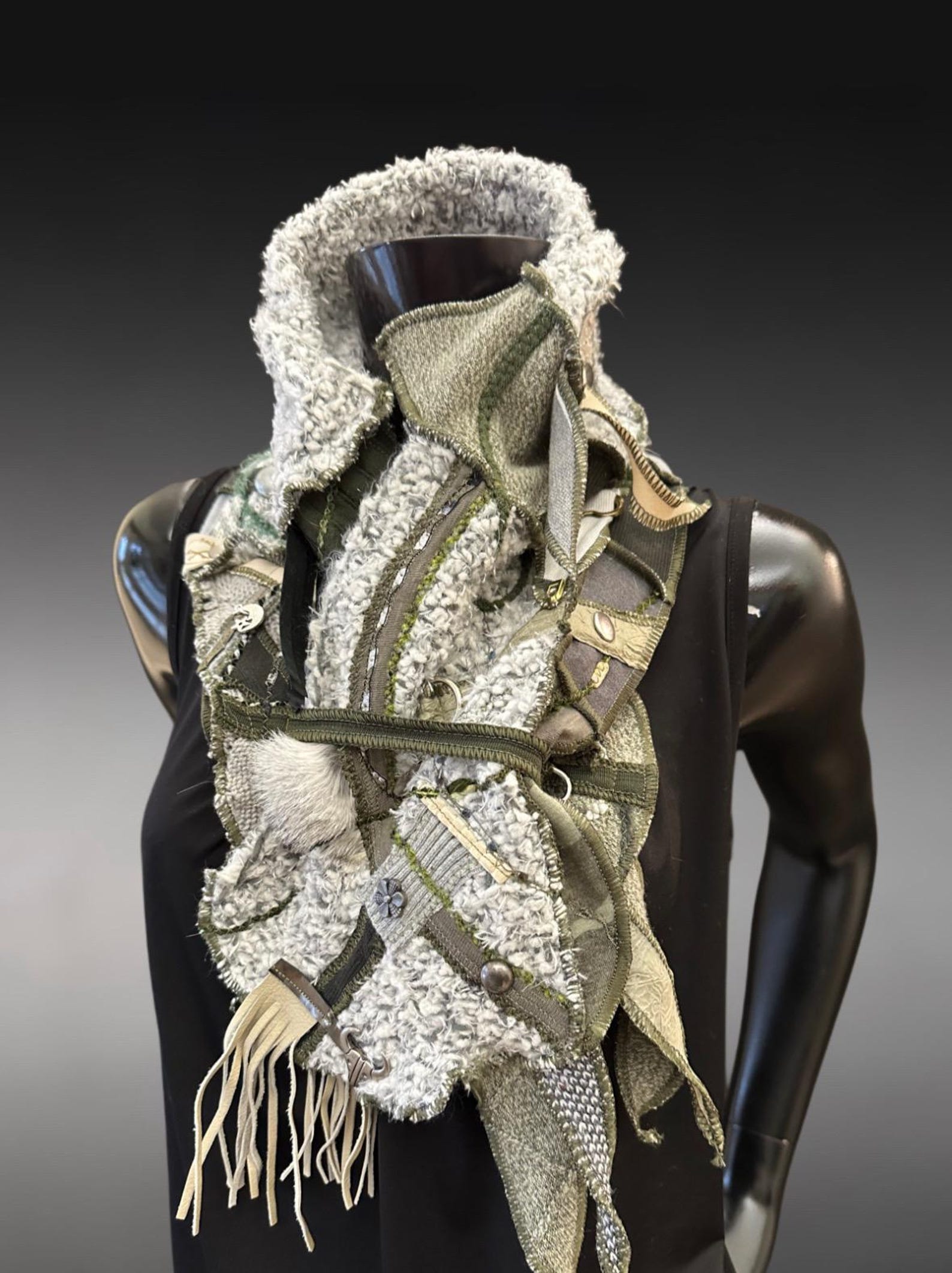 Couture Eco-friendly Fabric Pull-through Scarf in Olive Gray, Bohemian ...