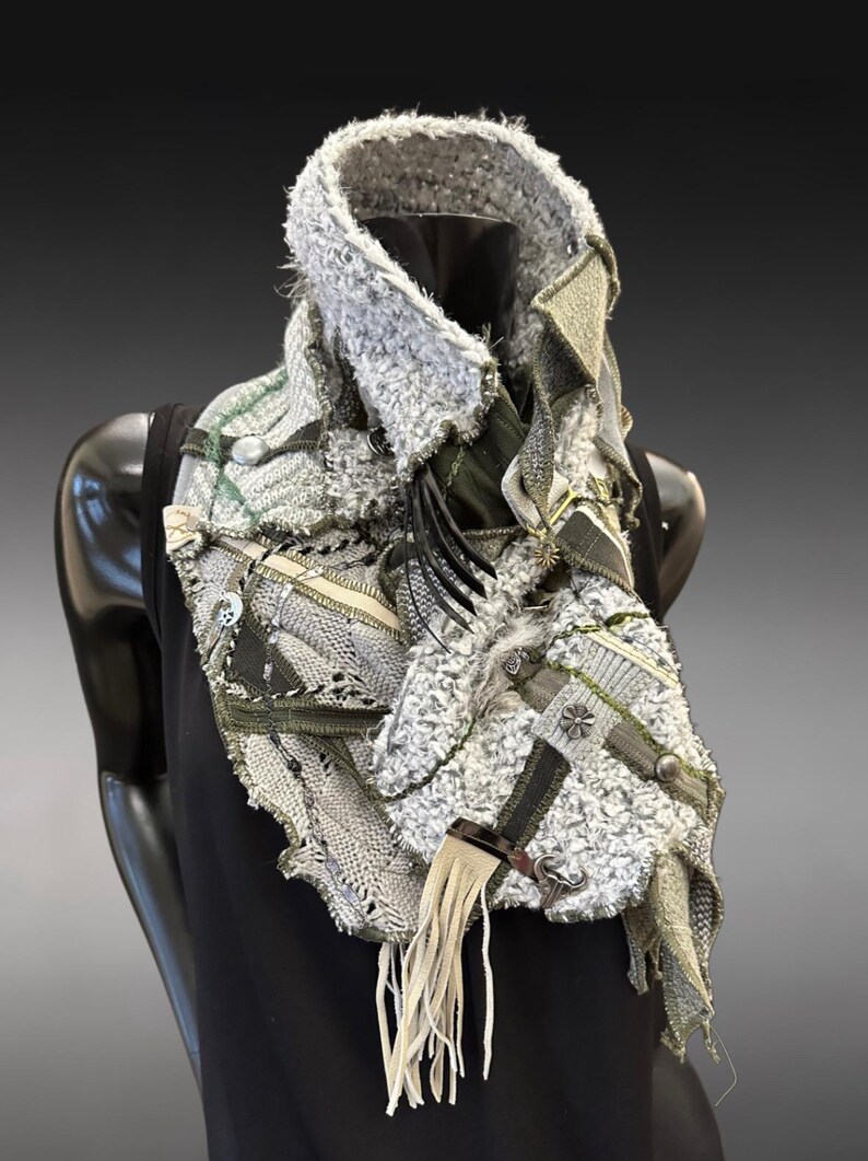 Couture Eco-friendly Fabric Pull-through Scarf in Olive Gray, Bohemian ...