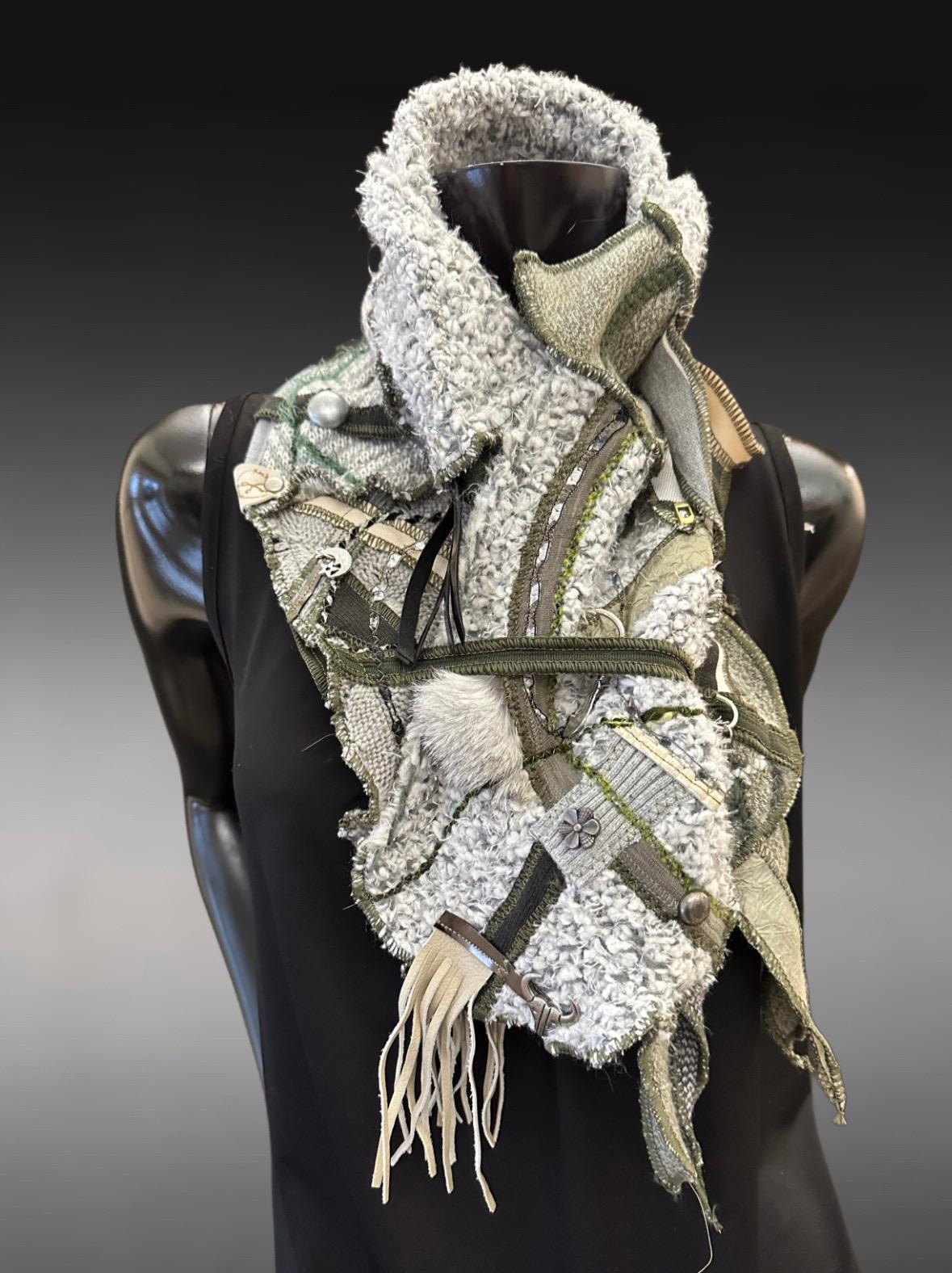 Couture Eco-friendly Fabric Pull-through Scarf in Olive Gray, Bohemian ...