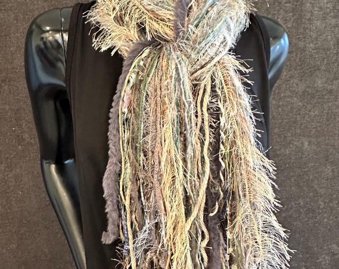 Fringe Scrappy Scarf, Olive Sage Beige Scarf, Casual Fashion Scarf ...