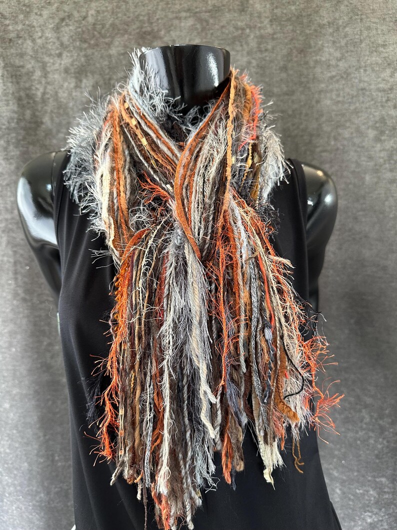 Boho Style Long Scarf in Gray Rust Neutrals Cowgirl Fashion Indie ...