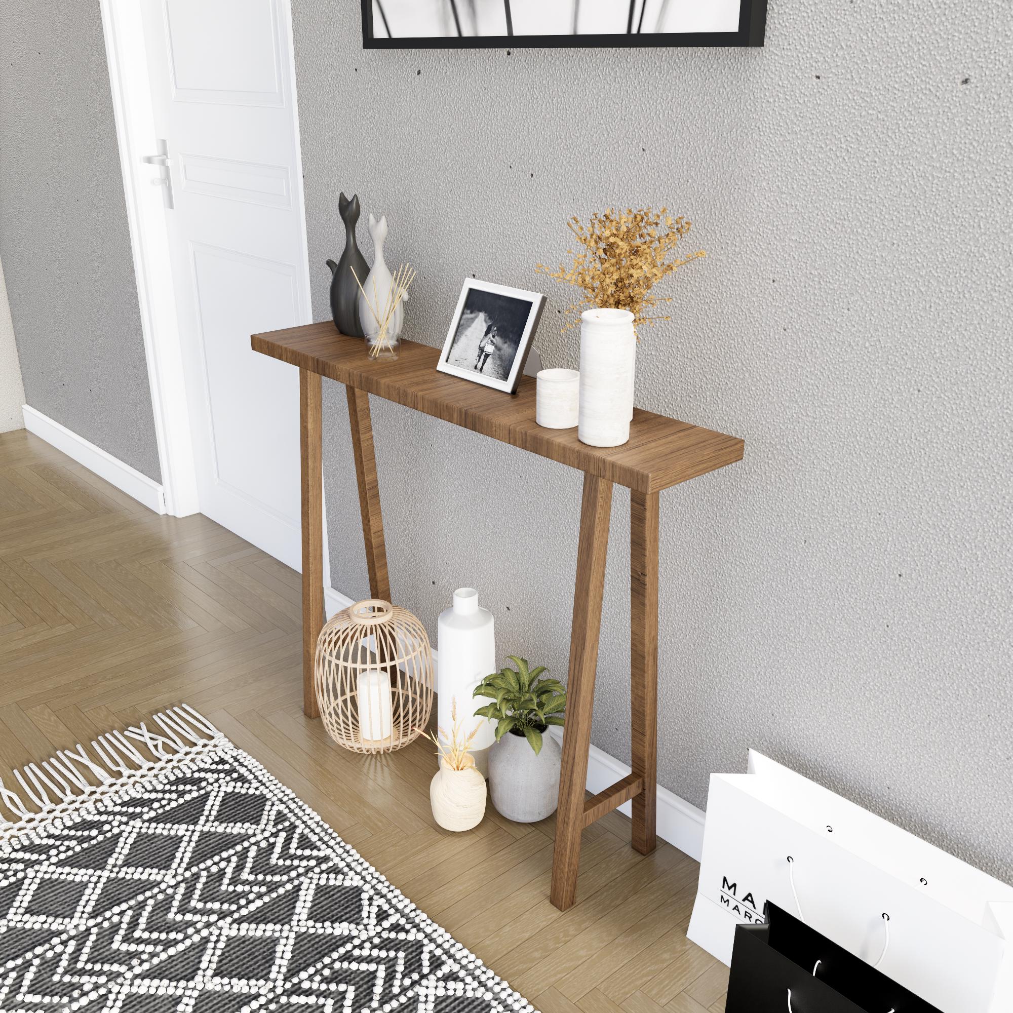Walnut Narrow Console Table, Rustic Wooden Sofa Table, Mid Century ...