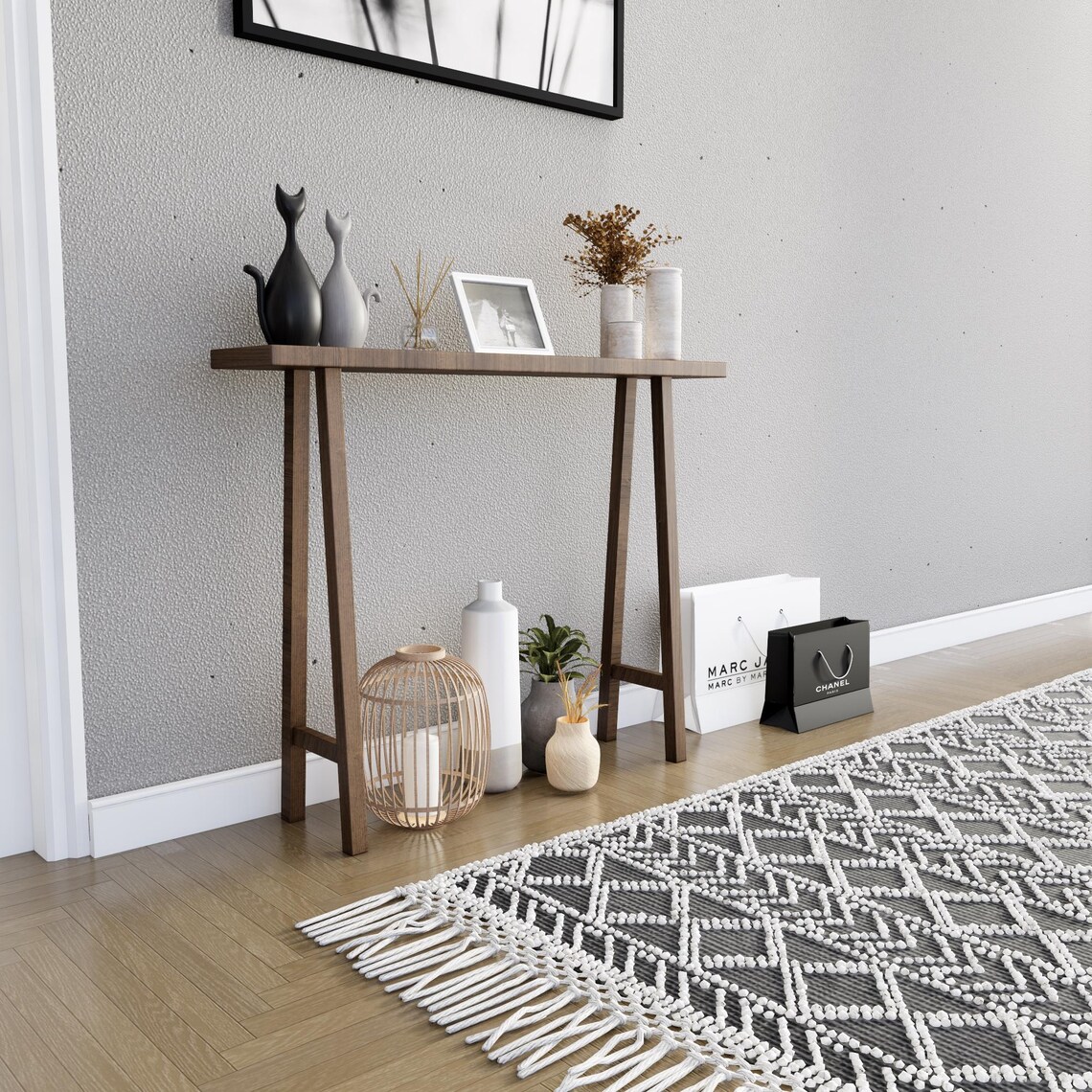 Walnut Narrow Console Table, Rustic Wooden Sofa Table, Mid Century ...