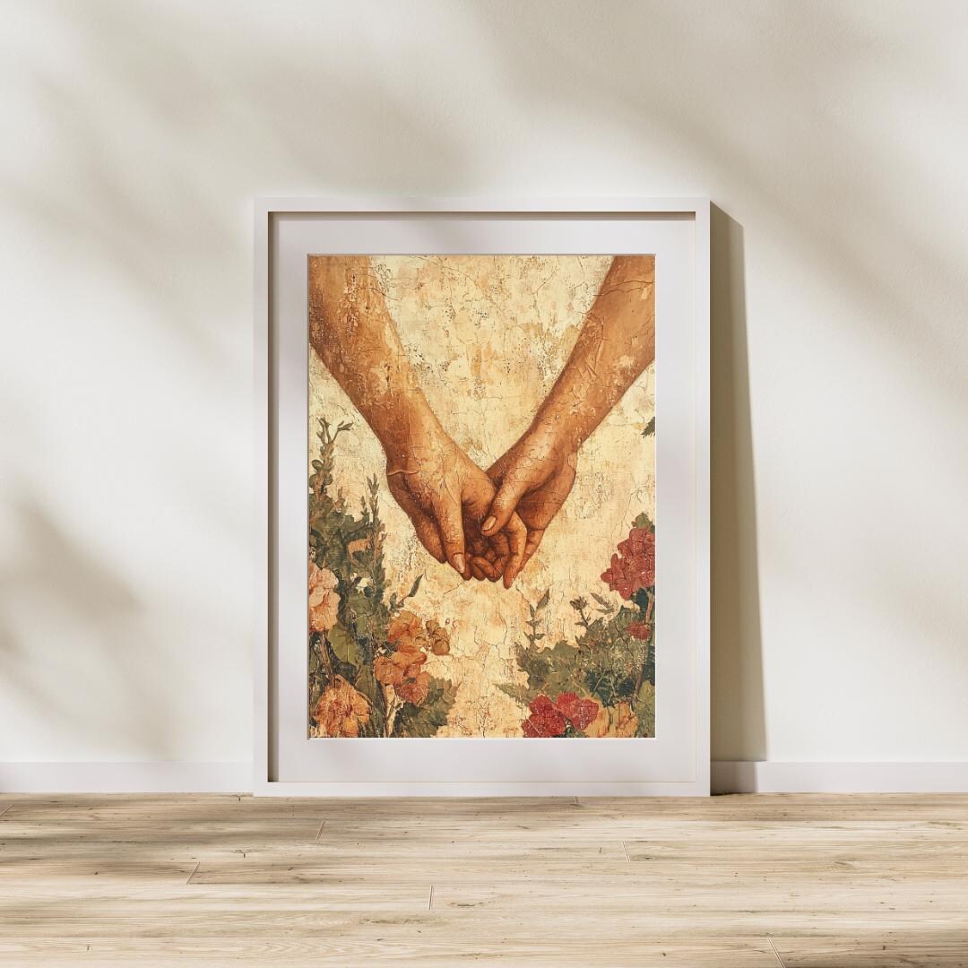 Renaissance Holding Hands Print: Vintage Floral Love Painting (digital ...