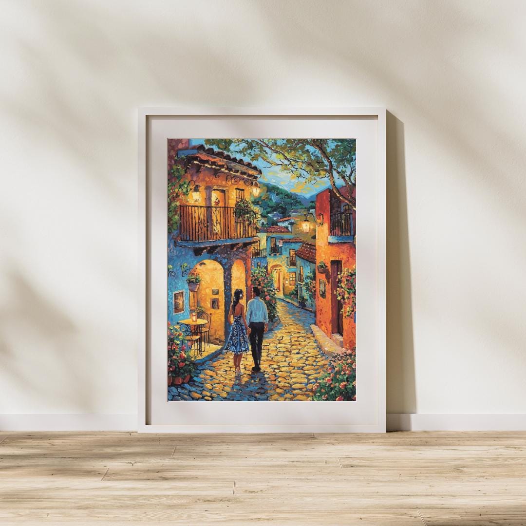 Romantic Mexican Couple Wall Art | Evening Stroll Printable | Colorful ...